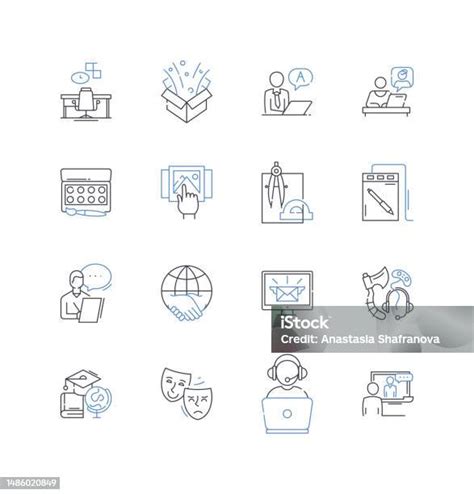 경영진 및 Ceo 라인 아이콘 컬렉션입니다 리더십 비전 관리 전략 혁신 영향력 방향 벡터 및 선형 그림 결단력 권위 책임 개요