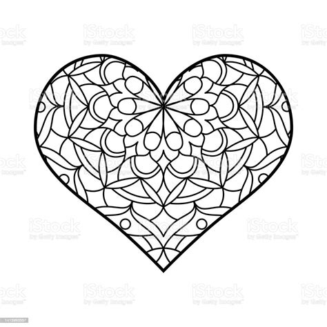 채색을위한 벡터 하트 모양 선화 만다라 기하학적 및 꽃 장식품 발렌타인 데이 채색 만다라에 대한 스톡 벡터 아트 및 기타 이미지 만다라 하트 모양 0명 Istock