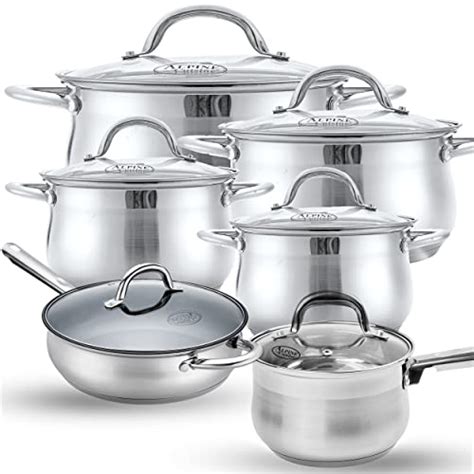 Alpine Cuisine Cookware Set 12 Pc Belly Shape Stainless Steel Cookwa