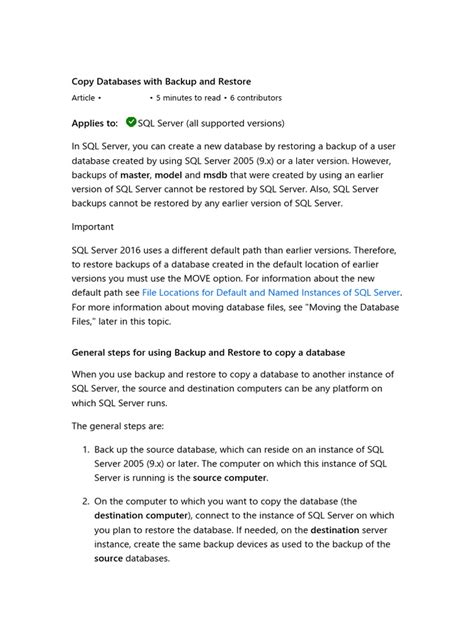Copy Databases With Backup And Restore Sql Server Microsoft Pdf Databases Backup