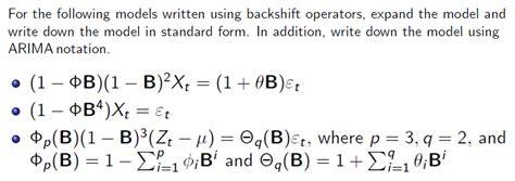 For The Following Models Written Using Backshift