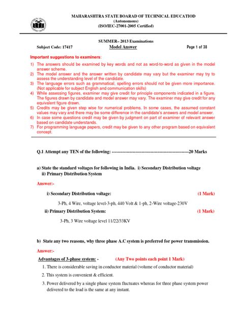 2014 Summer Model Answer Paper Pdf Electric Power Transmission Electric Power Distribution