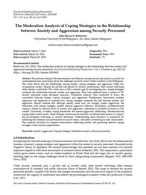 The Moderation Analysis Of Coping Strategies In The Relationship Between Anxiety And Aggression