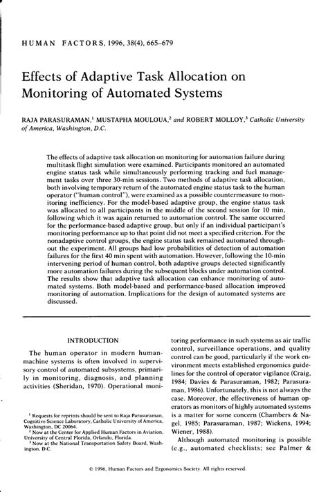 Pdf Effects Of Adaptive Task Allocation On Monitoring Of Automated
