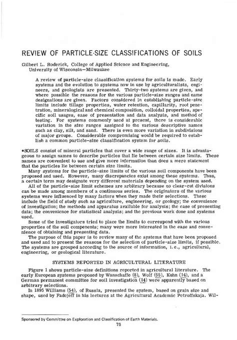 Pdf Review Of Particle Size Classifications Of Soilsonlinepubstrb