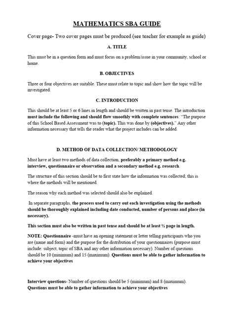 Mathematics Sba Guide Pdf Data Information