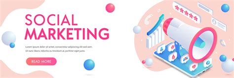 소셜 미디어 모바일 디지털 마케팅 3d 애플 리 케이 션 아이콘 스마트폰 화면 및 텍스트에 Loudspeacker와 트렌디 한 등극 배너 배너 웹 모바일 앱 인포그래픽을