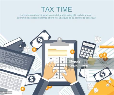 세금 지불 합니다 정부 주 세입니다 데이터 분석 서류 금융 연구 보고서 사업 계산 세금 반환입니다 평면 디자인입니다 세금 양식 벡터입니다 부채의 지불입니다 사무실에 대한