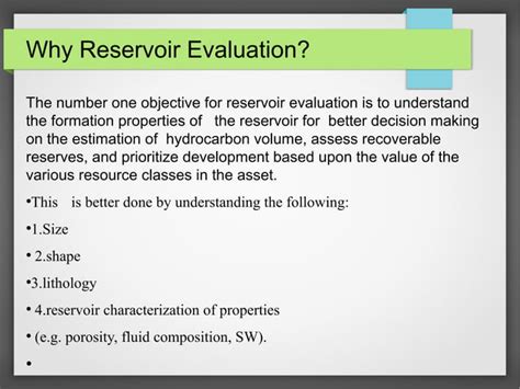 Improved Reservoir Evaluation Odp
