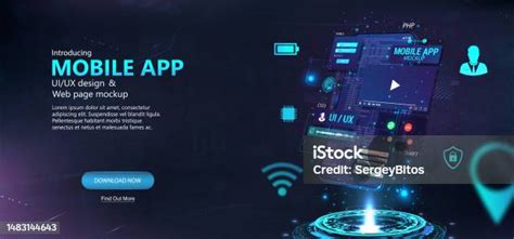 Mobile App Development Phone Hologram Wireframe Toolkit Ui Ux Kit Stock Illustration Download