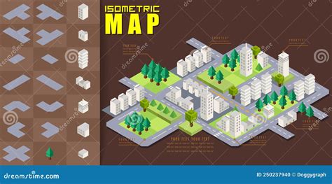 Isometric Block Map Construction Elements Set For Game Vector