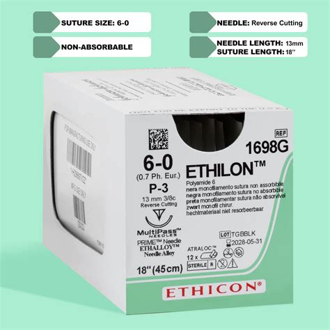 6 0 Ethilon Black 18 P 3 Needle 1698g