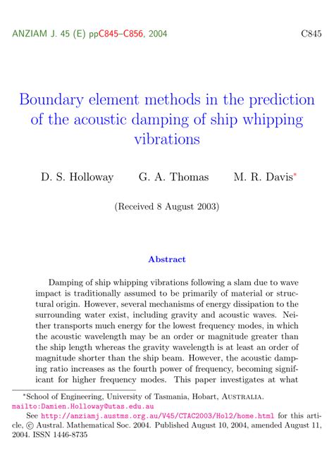 Pdf Boundary Element Methods In The Prediction Of The Acoustic Damping Of Ship Whipping Vibrations