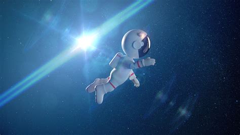 귀여운 흰색 만화 우주 비행사 공간에서 비행 밝은 태양에 의해 점화 3차원 형태에 대한 스톡 사진 및 기타 이미지 3차원 형태 개념 개념과 주제 Istock