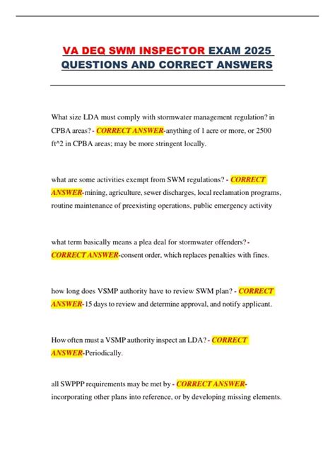 Va Deq Stormwater Management Inspector Exam 2025 State
