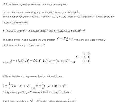 Solved Multiple Linear Regression Variance Covariance Chegg