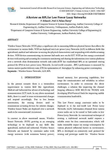 Pdf A Review On Rpl For Low Power Lossy Networks International