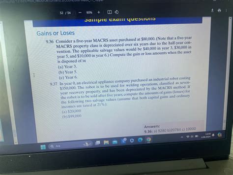 Solved Gains Or Loses936 ﻿consider A Five Year Macrs Asset