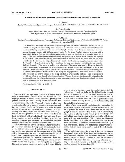 Pdf Evolution Of Induced Patterns In Surface Tension Driven Bénard Convection Dokumentips