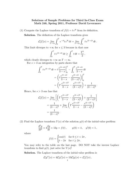 Laplace Transforms And Eigenvalues Solving Differential Equations Prof Charles D Leve