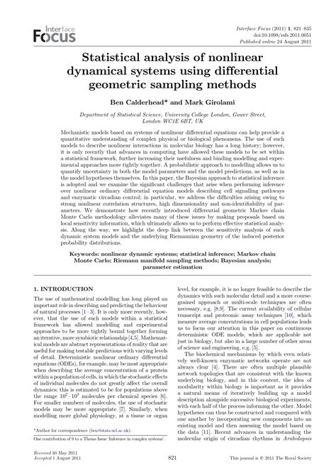 Pdf Statistical Analysis Of Nonlinear Dynamical Systems Using Differential Geometric Sampling
