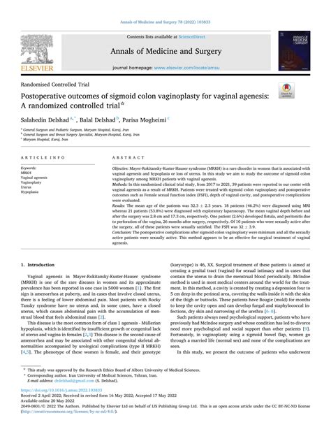 [pdf] Postoperative Outcomes Of Sigmoid Colon Vaginoplasty For Vaginal