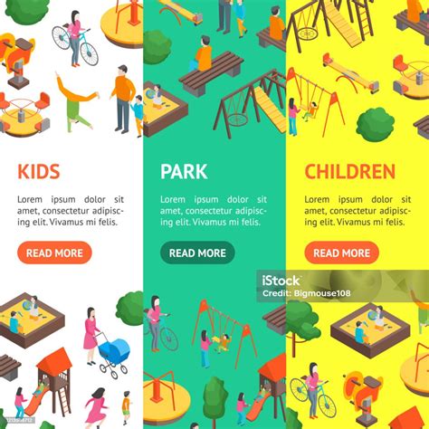 어린이 공원 개념 배너 Vecrtical 세트 3d 등각 투영보기입니다 벡터 3차원 형태에 대한 스톡 벡터 아트 및 기타 이미지 3차원 형태 가족 개념 Istock