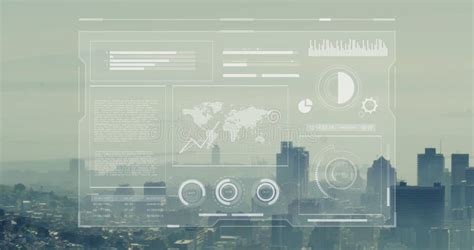 Image Of Graphs Loading Bars And Circles With Map Over Aerial View Of