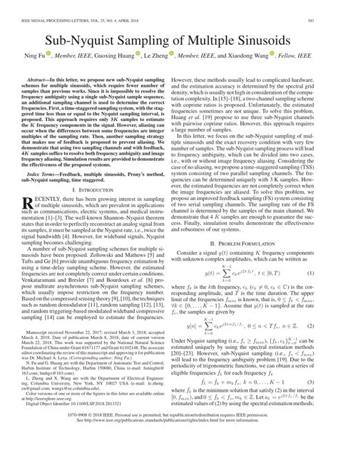 Pdf Sub Nyquist Sampling Of Multiple Sinusoids