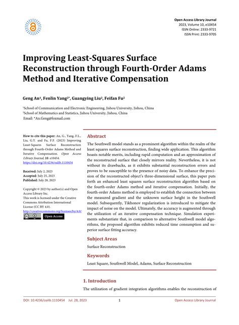 Pdf Improving Least Squares Surface Reconstruction Through Fourth Order Adams Method And