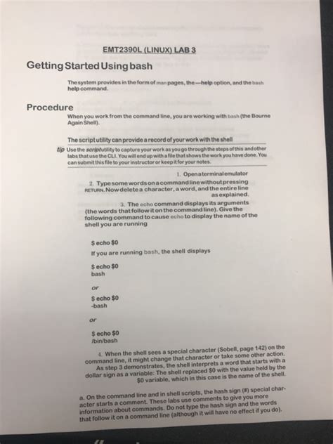 Solved Emt2390l Linux Lab 3 Getting Started Using Bash The