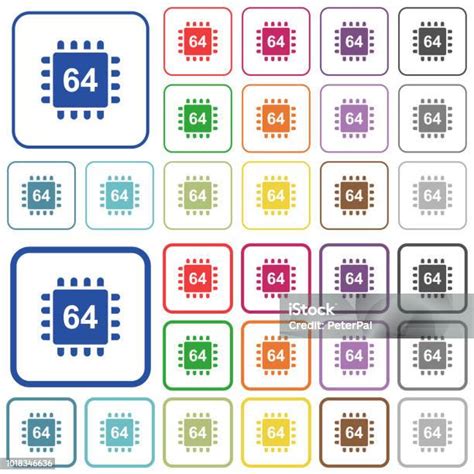 Architecture De Microprocesseur 64 Bits Décrit Les Icônes De Couleur Plat Vecteurs Libres De