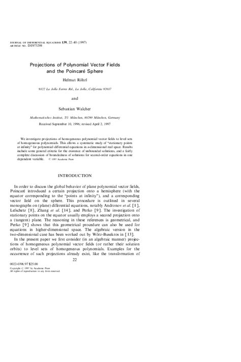 pdf projections of polynomial vector fields and the poincaré sphere
