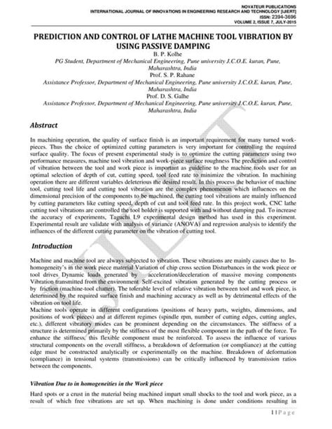 Prediction And Control Of Lathe Machine Tool Vibration By Using Passive Damping Pdf