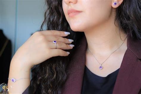 طقم فضة دائرة لون ليلكي الاميرة والوحش للفضة