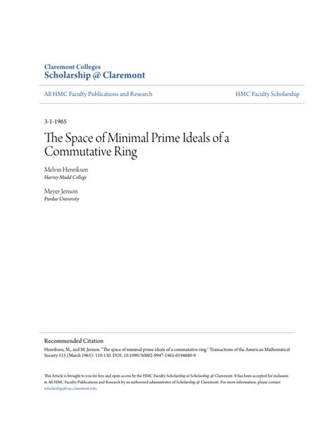 The Space Of Minimal Prime Ideals Of A Commutative Ring Pdf Ring Mathematics Compact Space