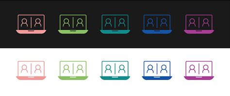 흑백 배경에서 격리된 비디오 채팅 회의 아이콘을 설정합니다 온라인 미팅 업무양식홈 원격 프로젝트 관리 벡터 Brand Name Online Messaging Platform