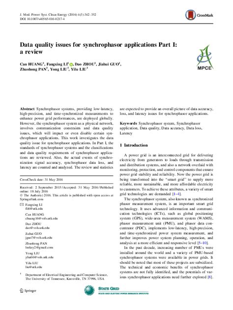 Pdf Data Quality Issues For Synchrophasor Applications Part I A Review
