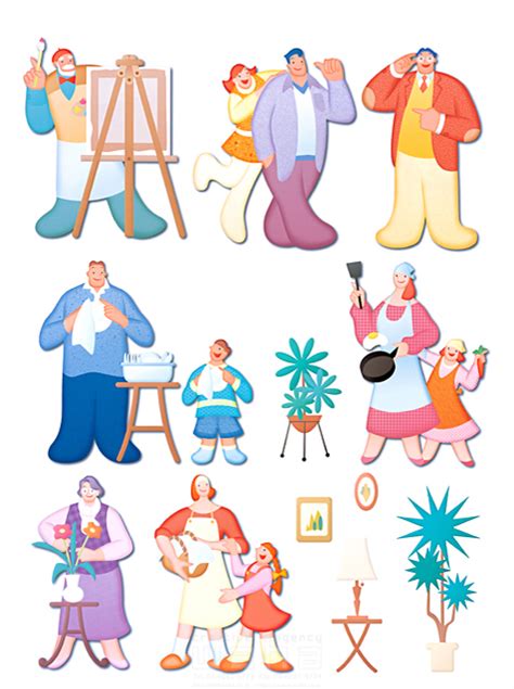人物、趣味、家族、親子、集団、複数、父、母、子供、娘、女の子、息子、男の子、シニア、お爺さん、お婆さん、孫、ほのぼの、観葉植物、絵を描く、絵画