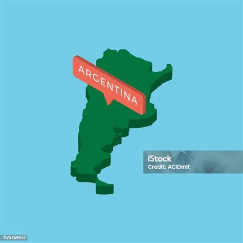 파란색 배경에 포인터와 국가 아르헨티나의 녹색 등각 투영지도 현실적인 3d 벡터 개념지도 편집하고 사용자 정의하기 쉽습니다