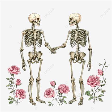 핑크 장미와 손을 잡고 낭만적인 해골 해골 손을 잡고 핑크 장미 Png 일러스트 및 이미지 에 대한 무료 다운로드 Pngtree