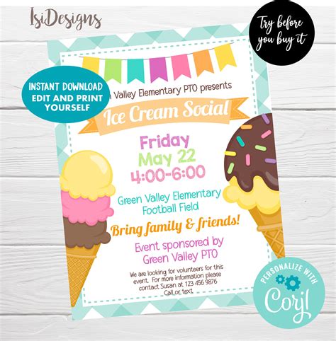 Ice Cream Social Flyer Template