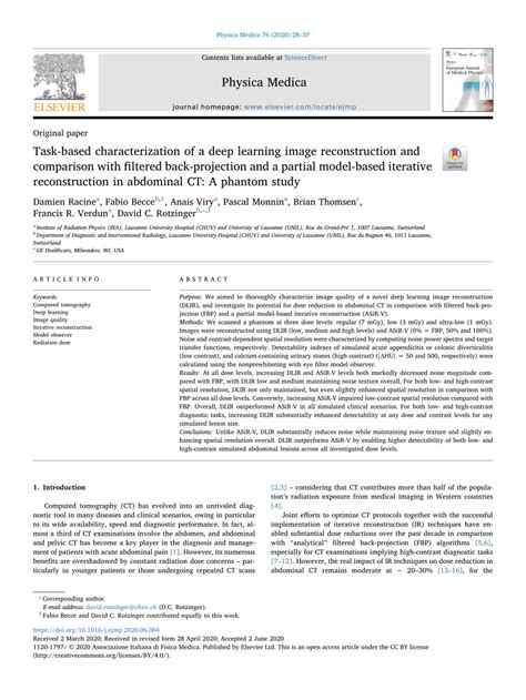 Pdf Task Based Characterization Of A Deep Learning Image Reconstruction And Comparison With