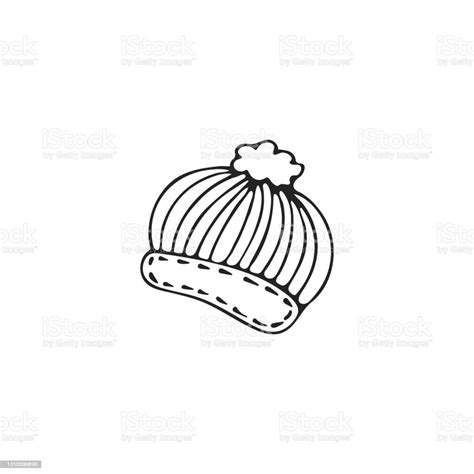 손으로 그린 겨울 모자 단일 요소 그래픽 낙서 스케치 흰색으로 격리된 윤곽 선개 그리기 벡터 일러스트레이션 가을에 대한 스톡 벡터 아트 및 기타 이미지 Istock