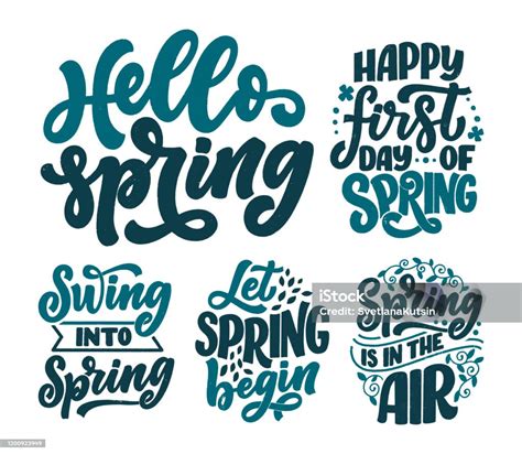 봄 시간 레터링 인사말 카드로 설정합니다 즐거운 시즌 슬로건 홍보 및 판매 디자인을 위한 타이포그래피 포스터 또는 배너 서예