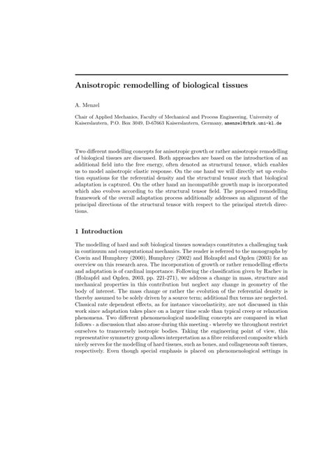 Pdf Anisotropic Remodelling Of Biological Tissues