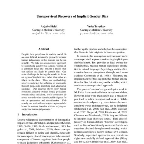 Unsupervised Discovery Of Implicit Gender Bias Acl Anthology