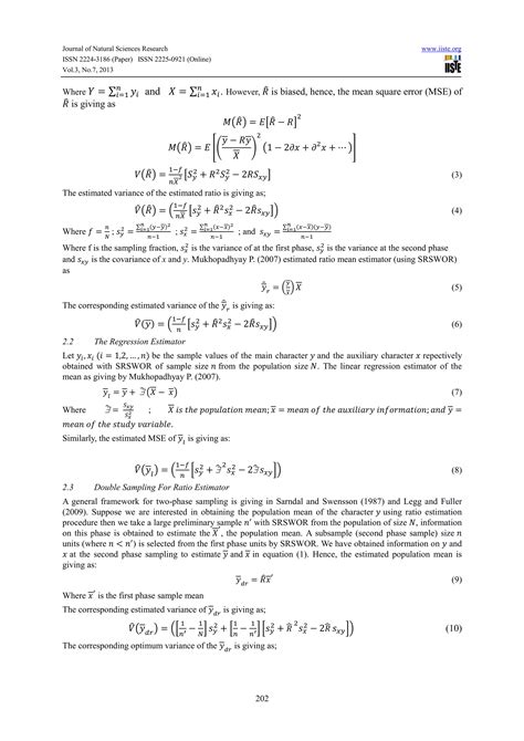 Efficiency Of Ratio And Regression Estimators Using Double Sampling Pdf Science