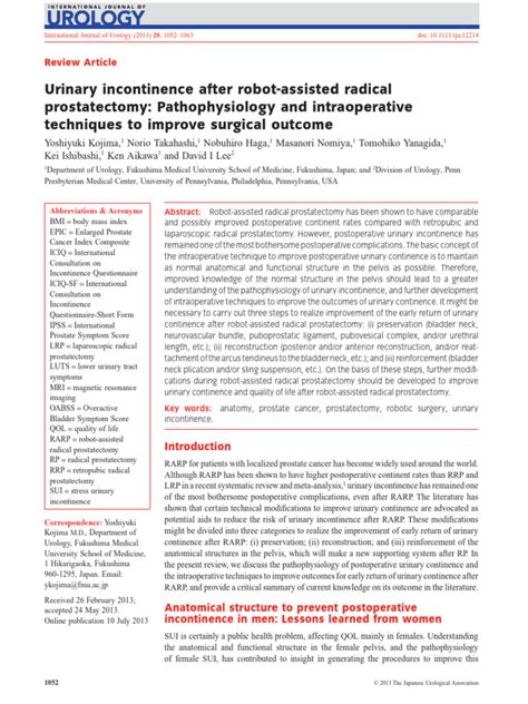 Int J Of Urology 2013 Kojima Urinary Incontinence After Robot