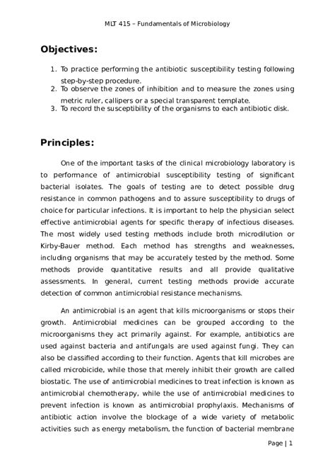 Pdf Mlt 415 Lab Report Antibiotic Sensitivity Test